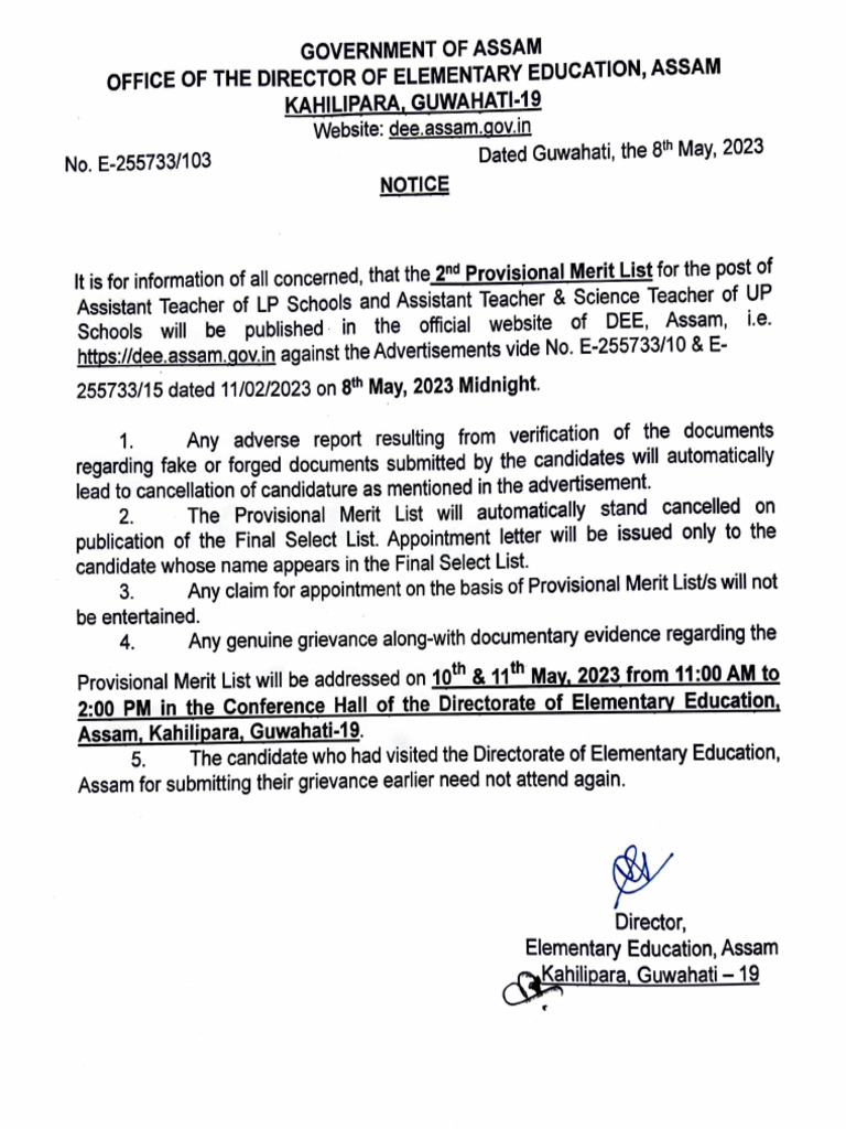 Notice 2nd Provisional List 2023 | PDF
