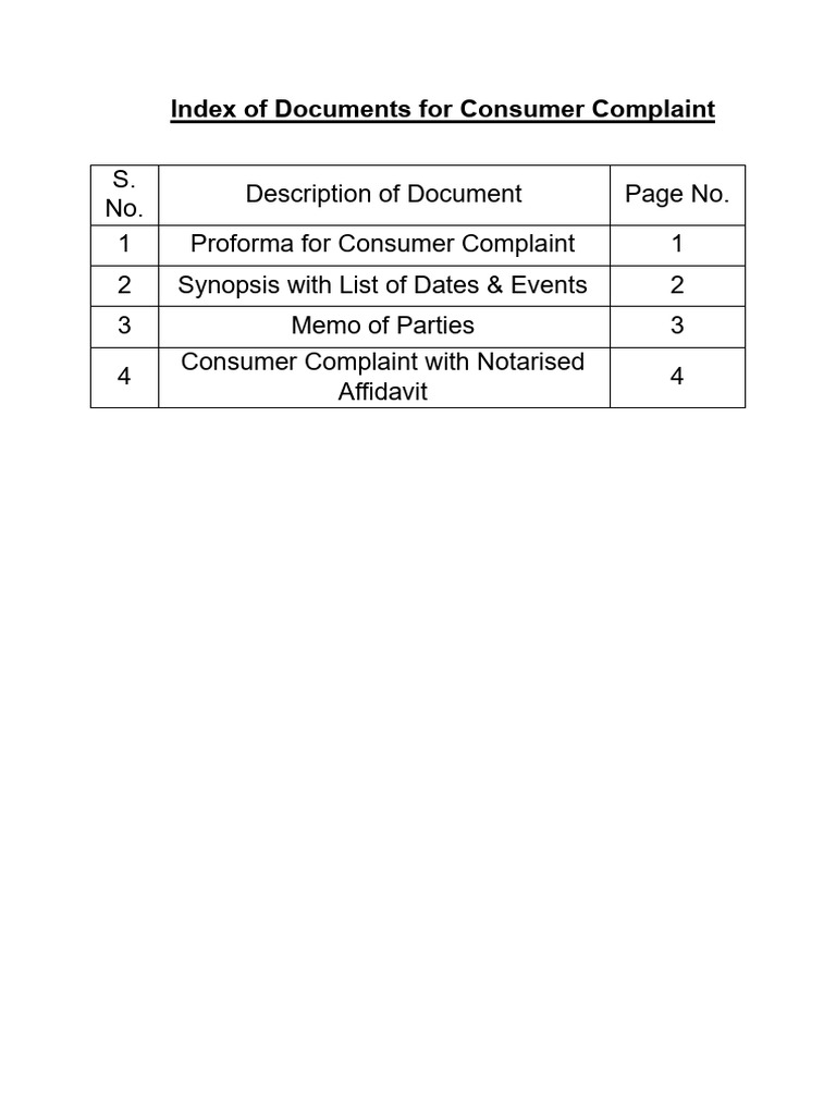 Consumer Complaint Document Index | PDF
