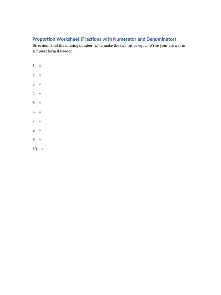Proportion Worksheet Fractions | PDF