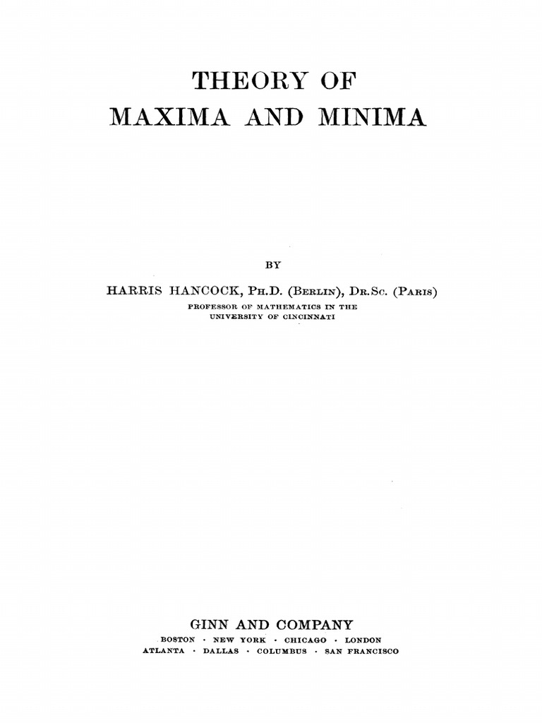 Theory of Maxima and Minima (Harris Hancock) | PDF