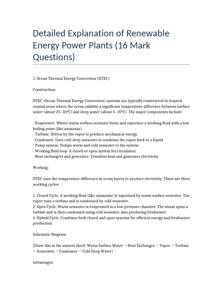 Detailed Renewable Energy Answers | PDF | Hydroelectricity | Earth Sciences