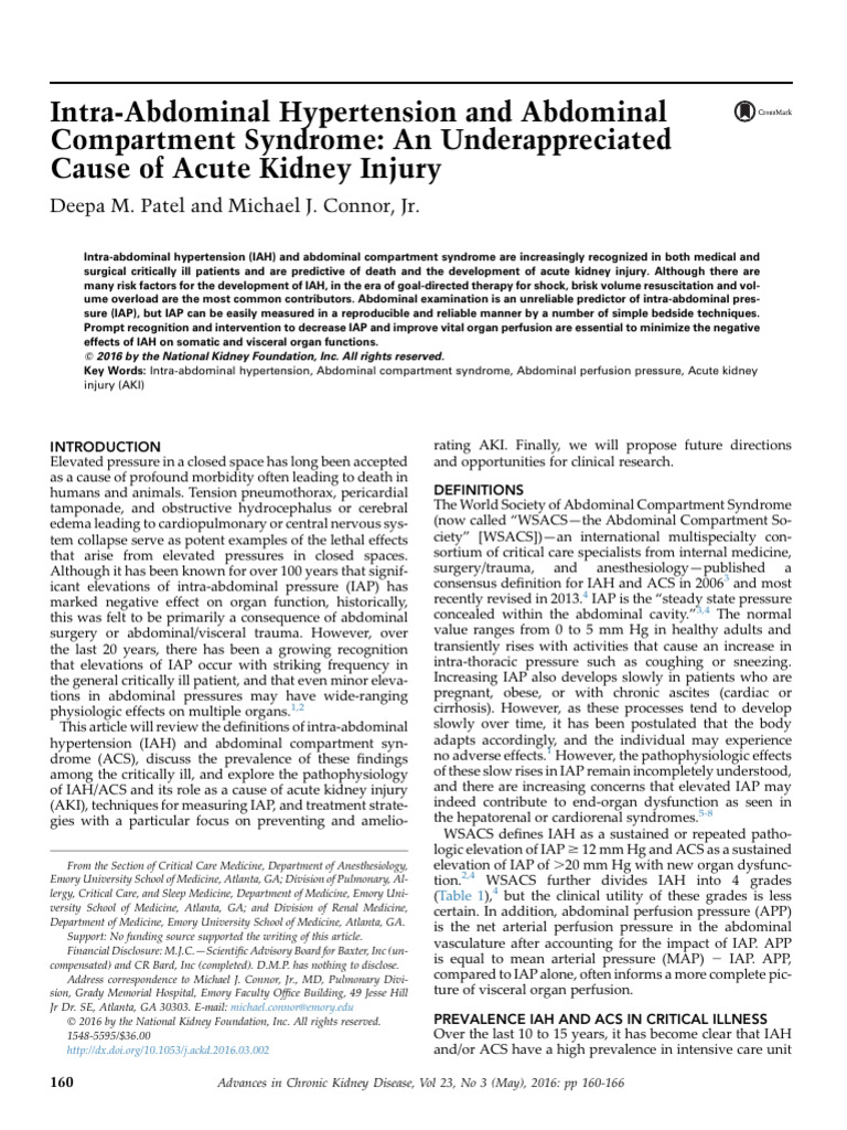 Intra-Abdominal Hypertension & AKI Risks | PDF | Hypertension | Sepsis