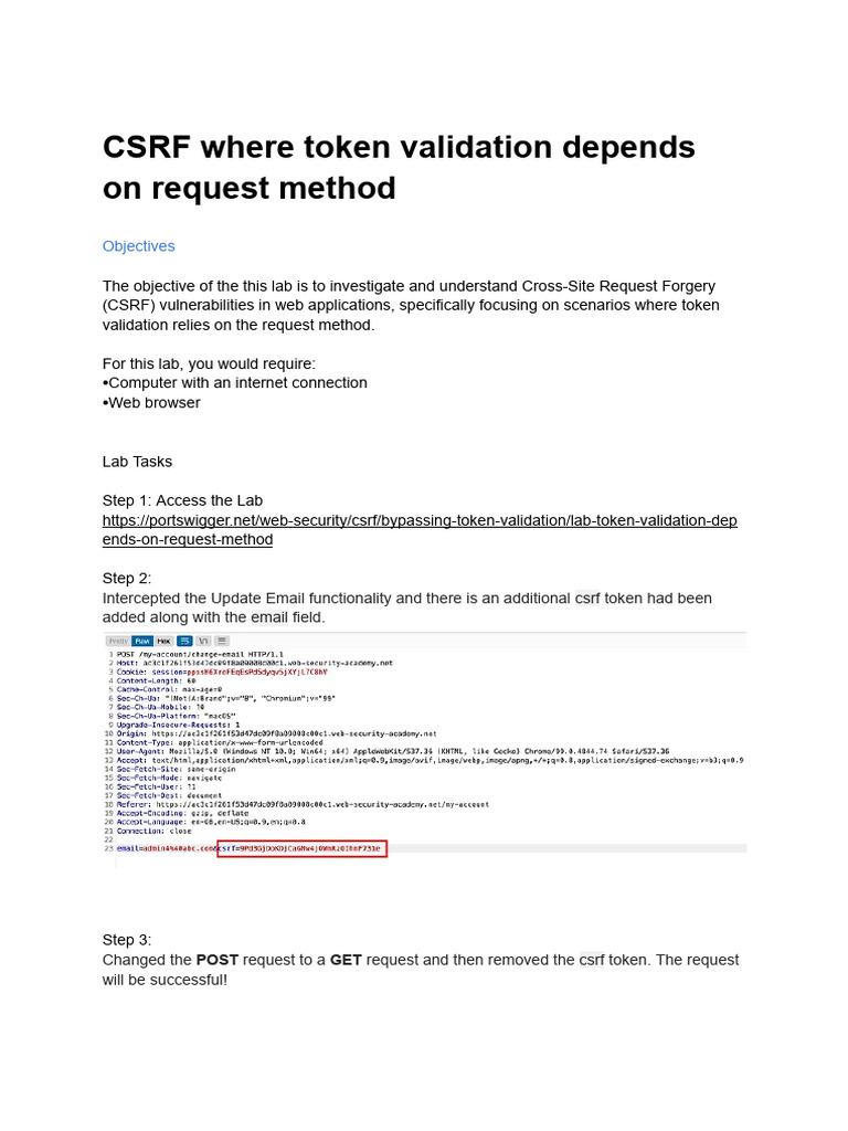 Lab - 05 CSRF Where Token Validation Depends On Request Method | PDF