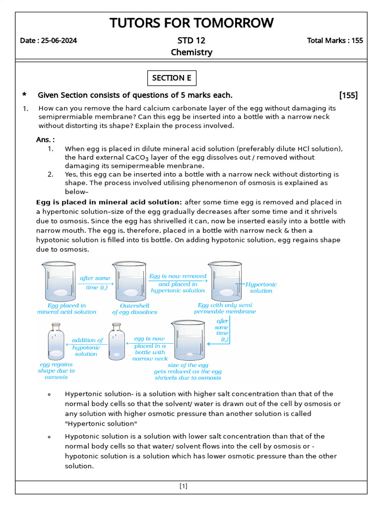 Egg Osmosis and Solution Concentration Explained | PDF | Osmosis ...