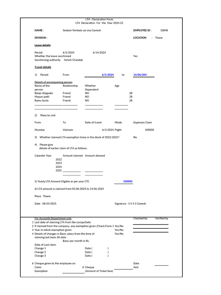 LTA Exemption Claim Form (2022-25) - 2025 | PDF