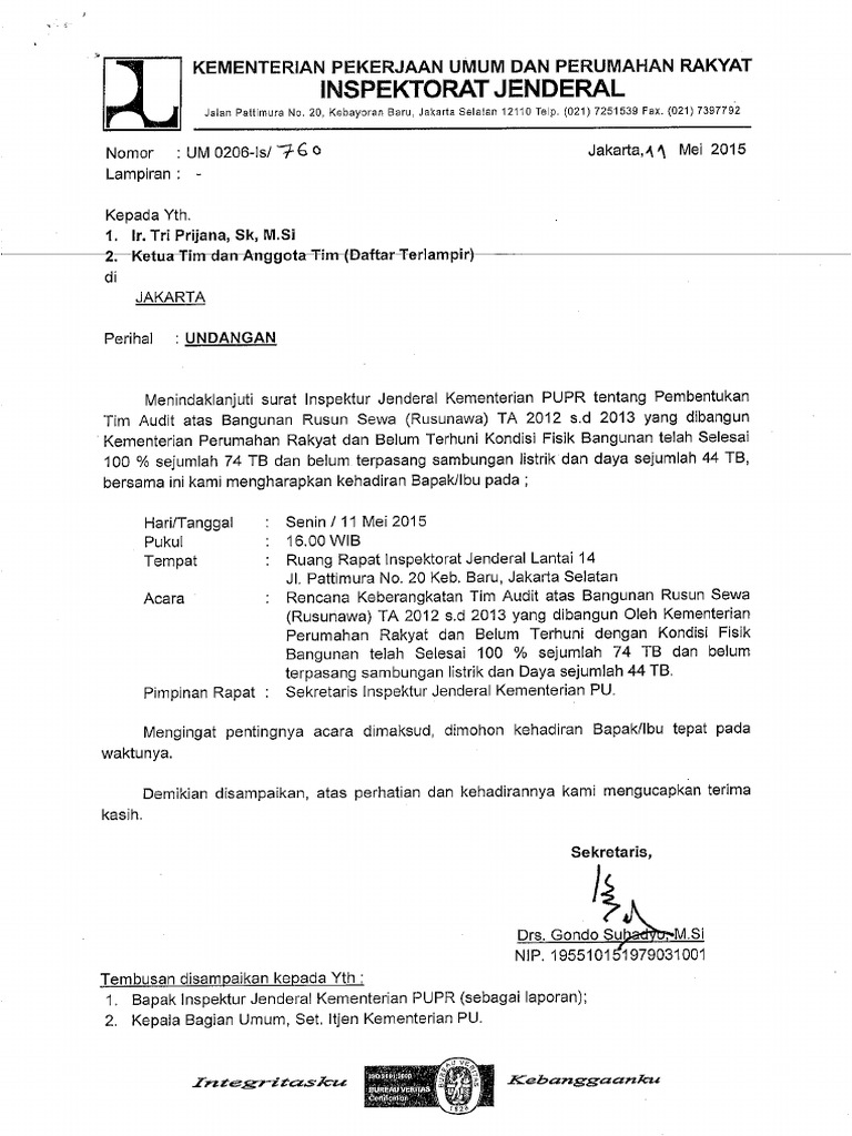 Undangan Tim Audit Rusun | PDF