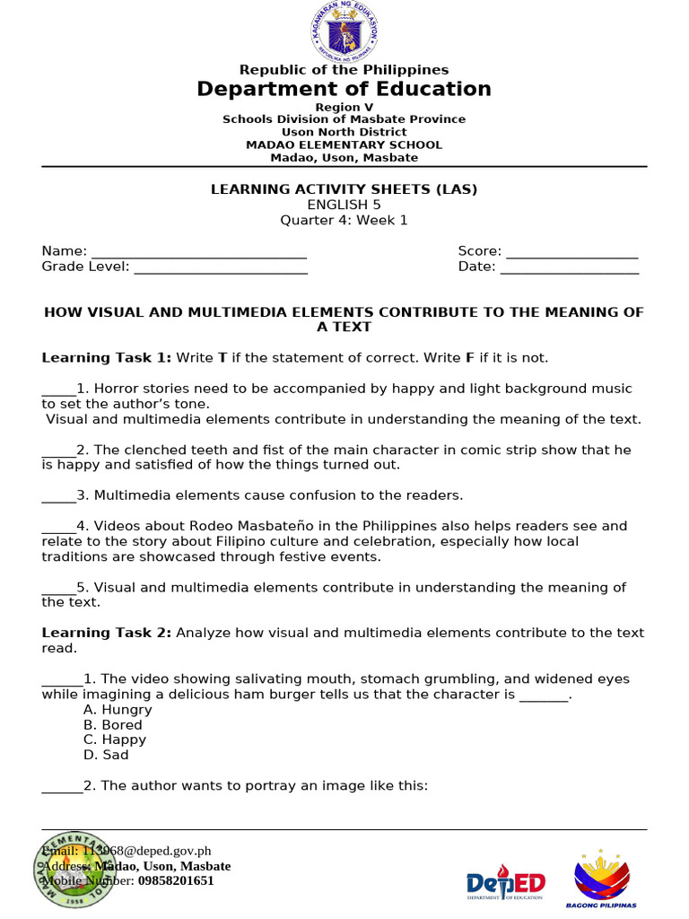 ENGLISH 5 Activity Sheet Q4 W1 | PDF