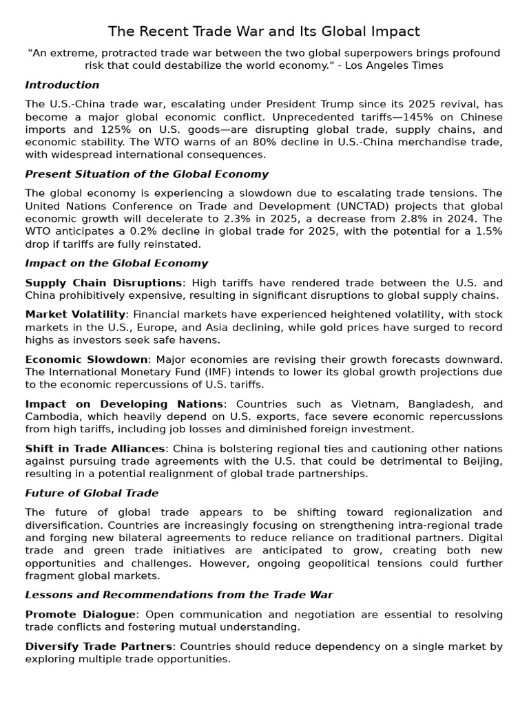 The Recent Trade War and Its Global Impact | PDF | Economies ...