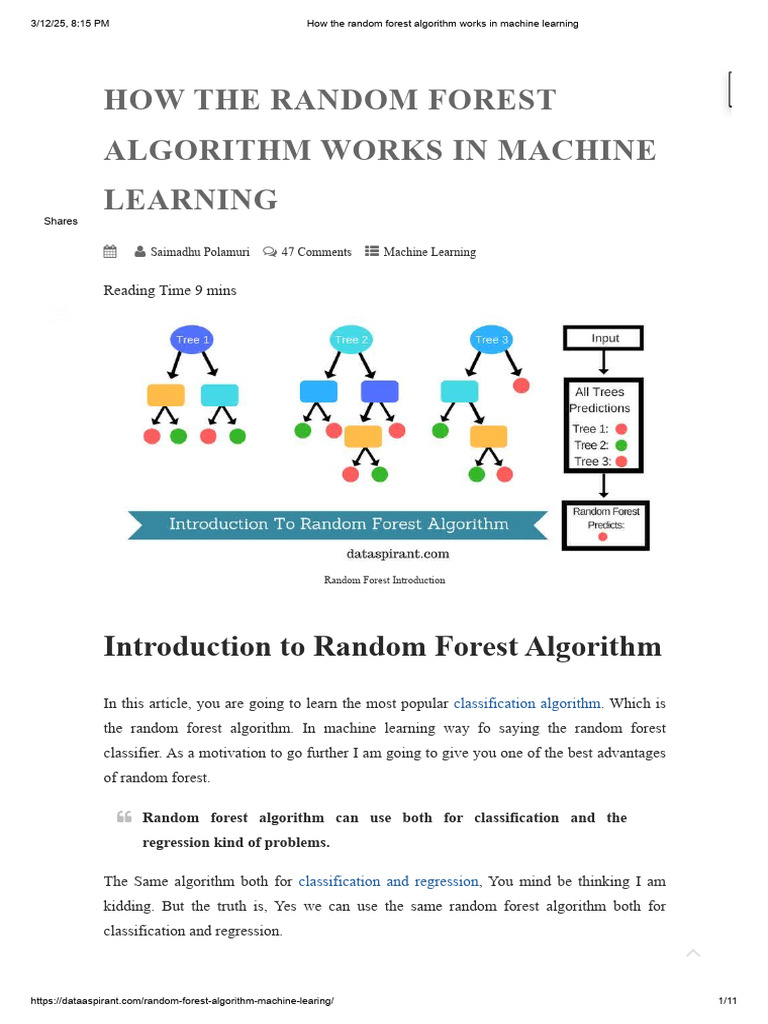 How The Random Forest Algorithm Works in Machine Learning | PDF | Statistical Classification ...