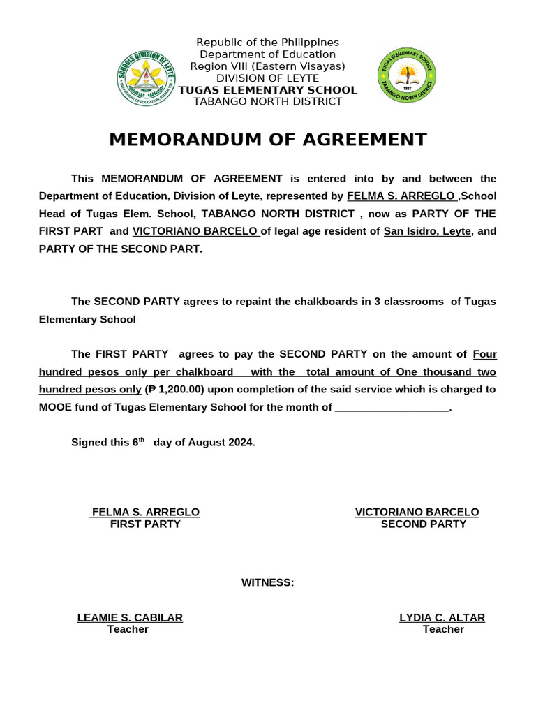 Memorandum of AGREEMENT | PDF
