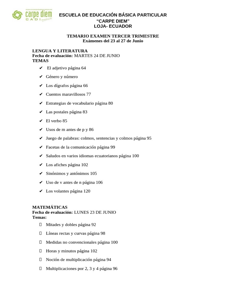 Temarios 3er Trimestre | PDF