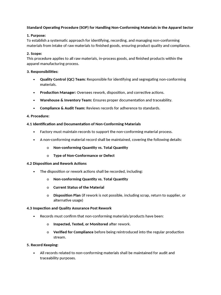 Standard Operating Procedure Handling Non Confirming Products | PDF | Business | Quality