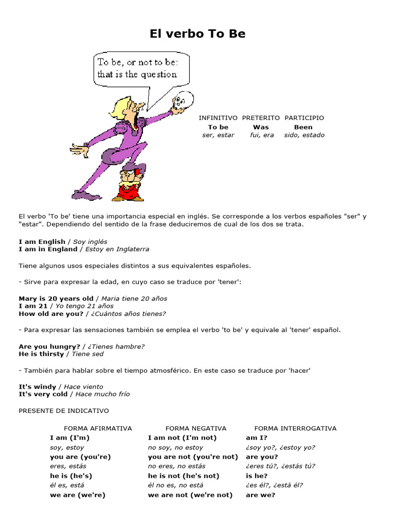Uso del verbo To Be en español | PDF | Mecánica del lenguaje | Lingüística