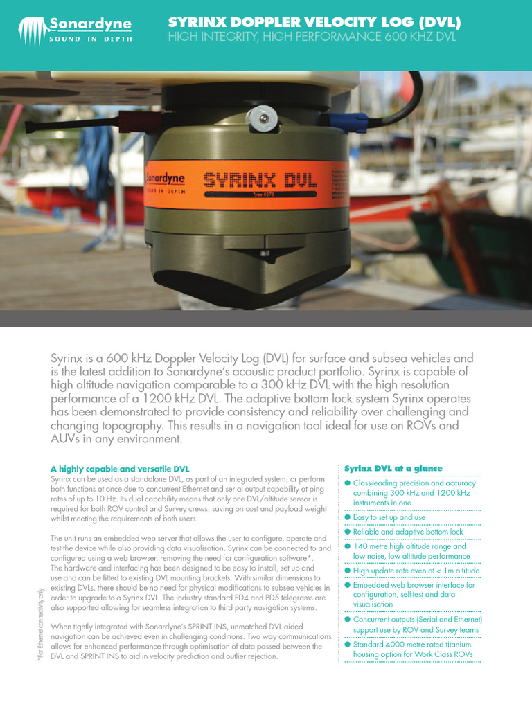 Sonardyne Syrinx DVL Datasheet | PDF