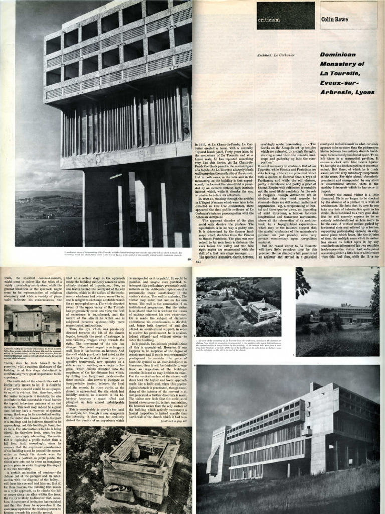 Colin Rowe, Dominican Monastery of La Tourette, Architectural Record ...