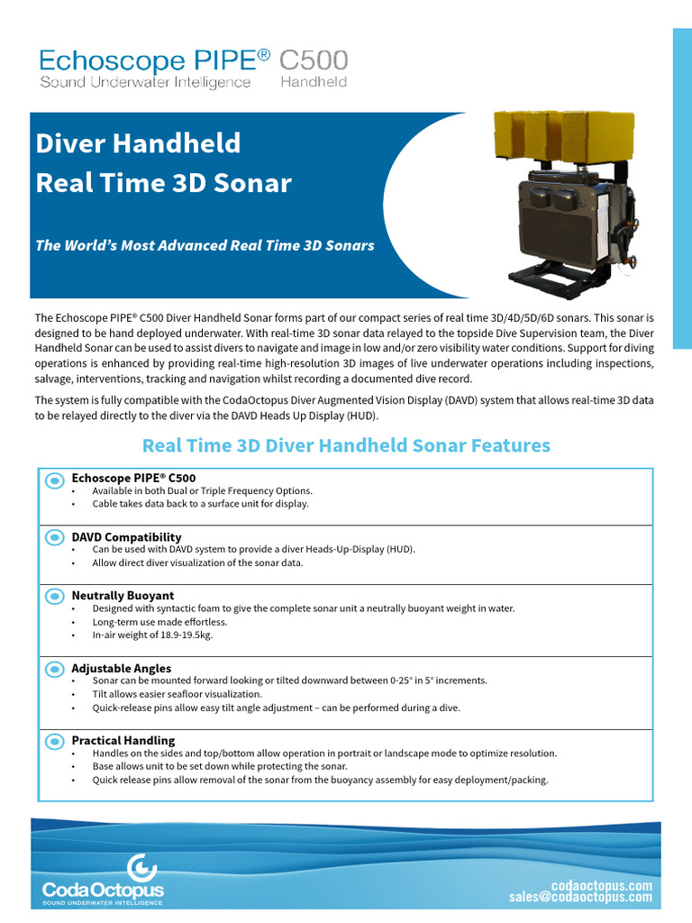 Diver Handheld Echoscope Pipe c500 System Data Sheet (2.04.2024) | PDF | Sonar | Underwater Diving
