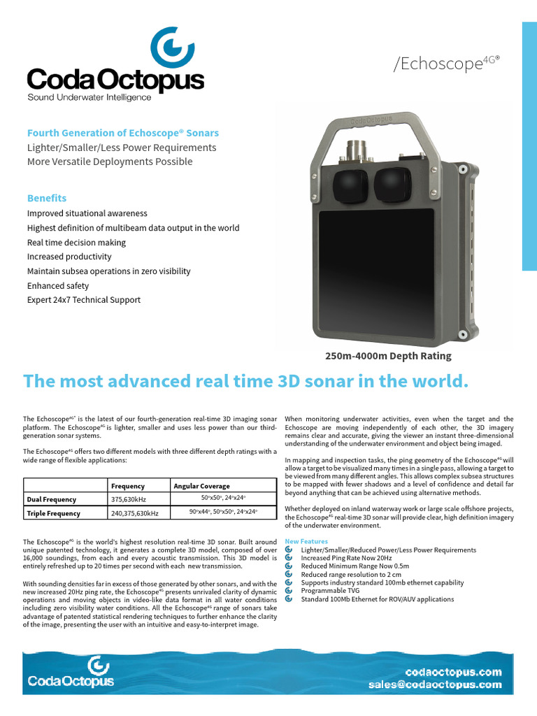 Echoscope 4G Datasheet 1.5.11.20 | PDF | Sonar | 3 D Computer Graphics