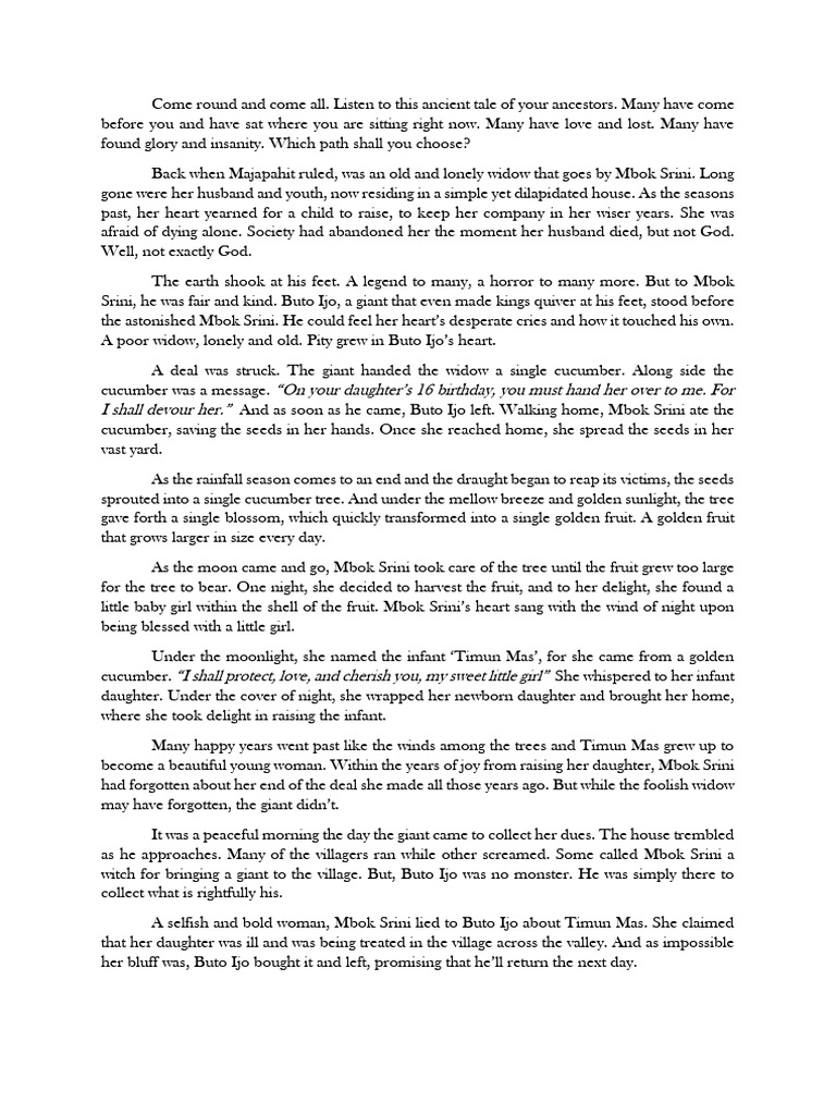 A Retelling of Timun Mas | PDF