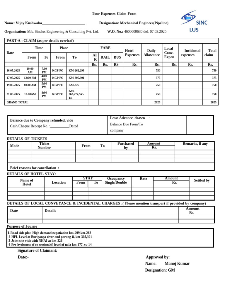 1-Tour Claim Form (Sinclus) June-25 VIJAY | PDF | Transport | Public ...