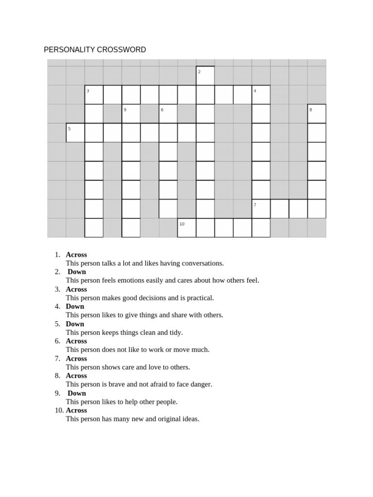 Personality Crossword | PDF