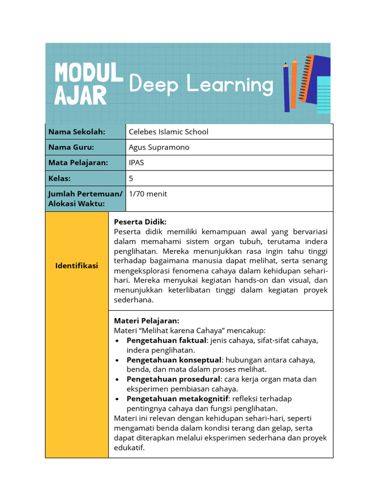 Contoh Modul Ajar Deep Learning IPAS | PDF