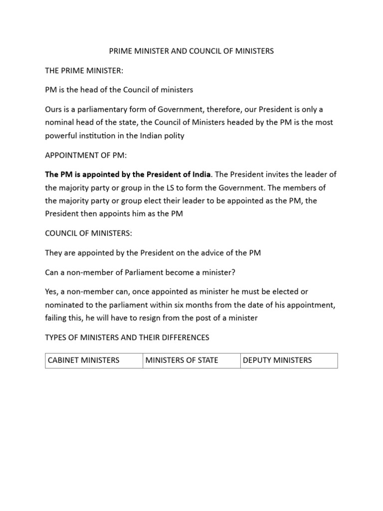 18 The Prime Minister and The Council of Ministers | PDF | Cabinet ...