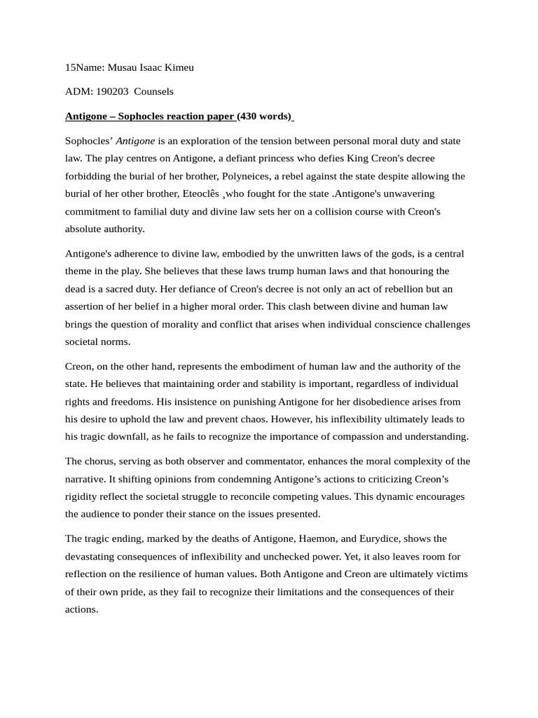 Antigone Reaction Paper | PDF