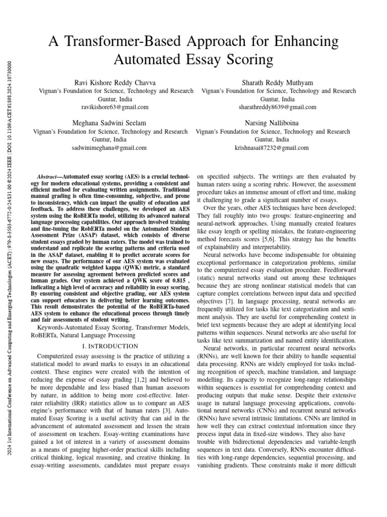 A Transformer-Based Approach For Enhancing Automated Essay Scoring | PDF | Computing | Cognitive ...