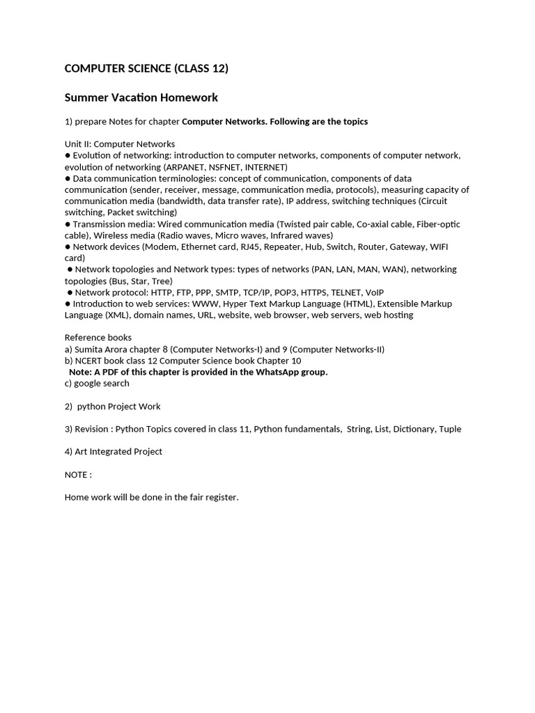 Class 12 Computer Science Homework Guide | PDF