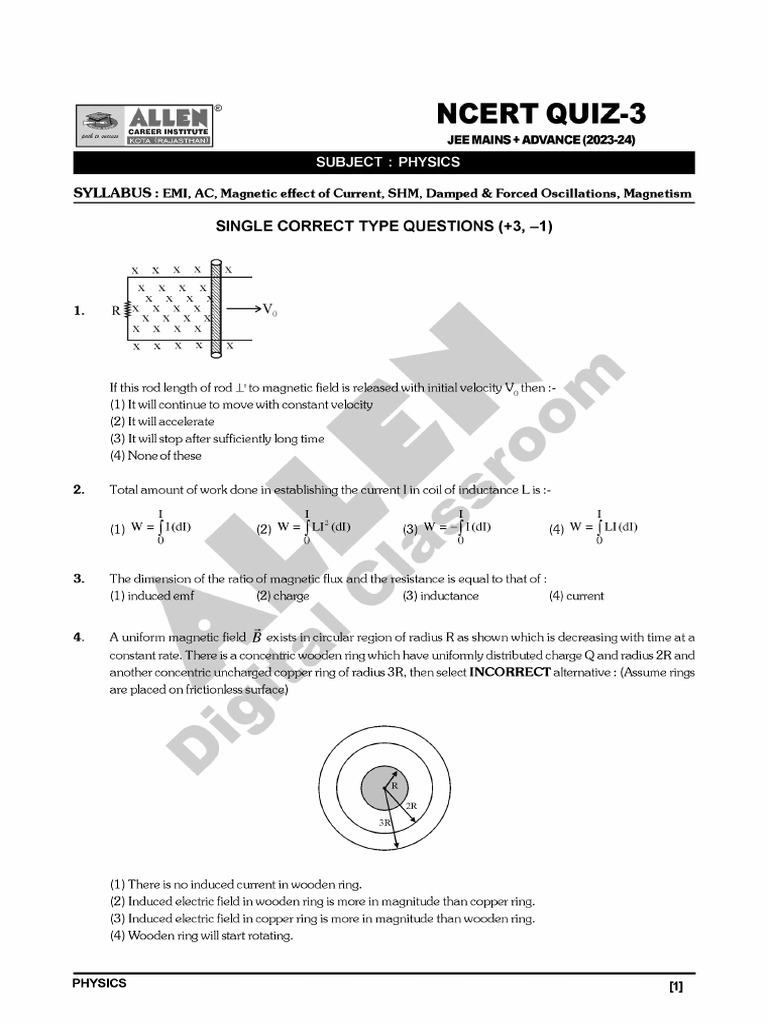 Ncert Quiz-3 (Phy) | PDF