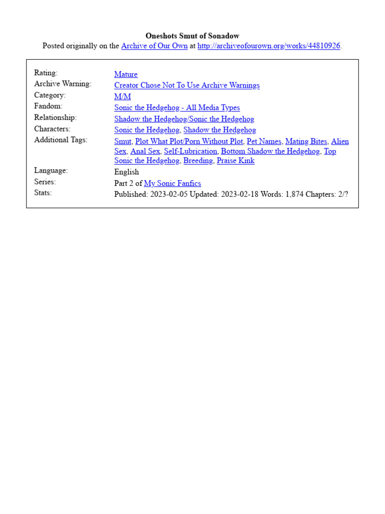 Oneshots Smut of Sonadow | PDF