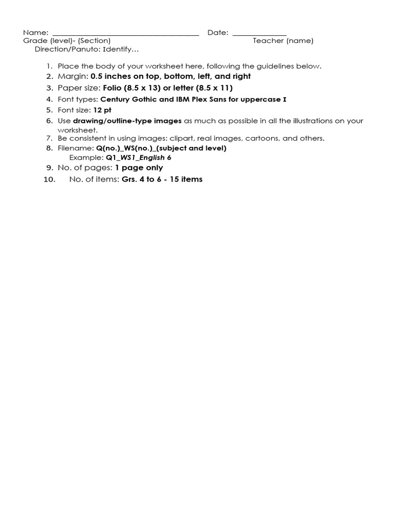 Worksheet Formatting Guidelines | PDF