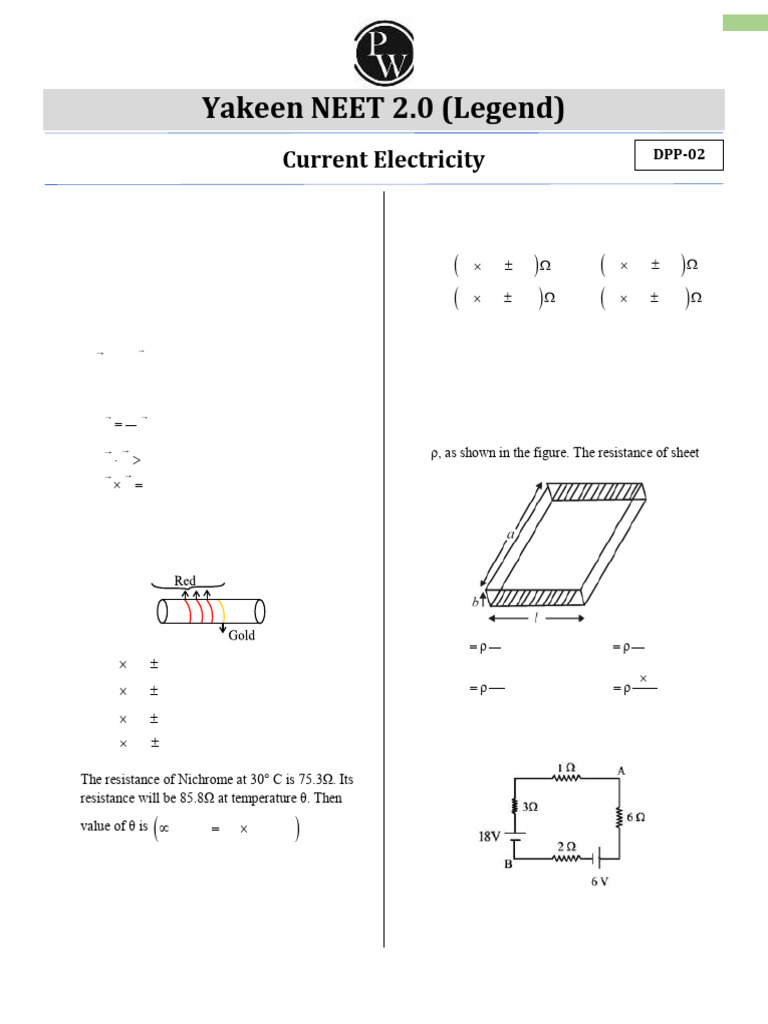 Current Electricity - DPP 02 (Of Lec-04) - Yakeen 2.0 2024 ...