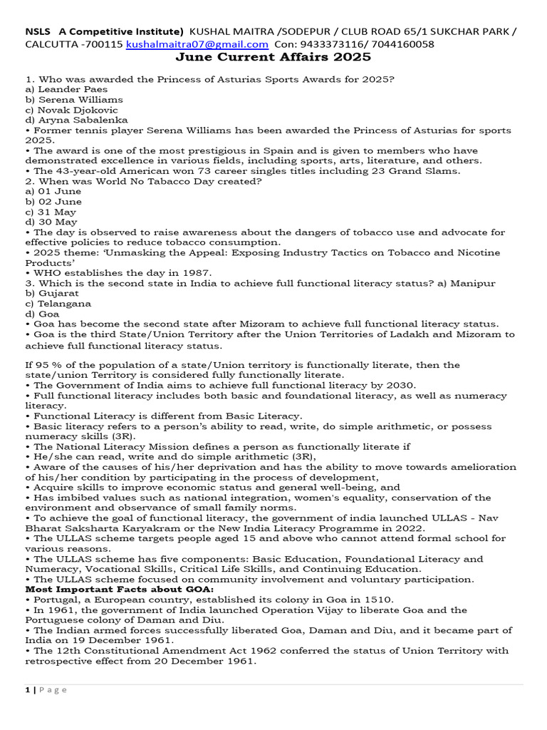 June 2025 Current Affairs Highlights | PDF