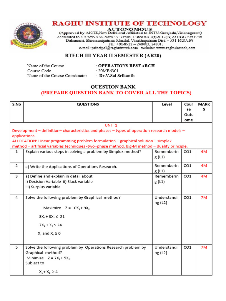 Btech Iii Year Ii Semester (Ar20) : (Prepare Question Bank To Cover All ...