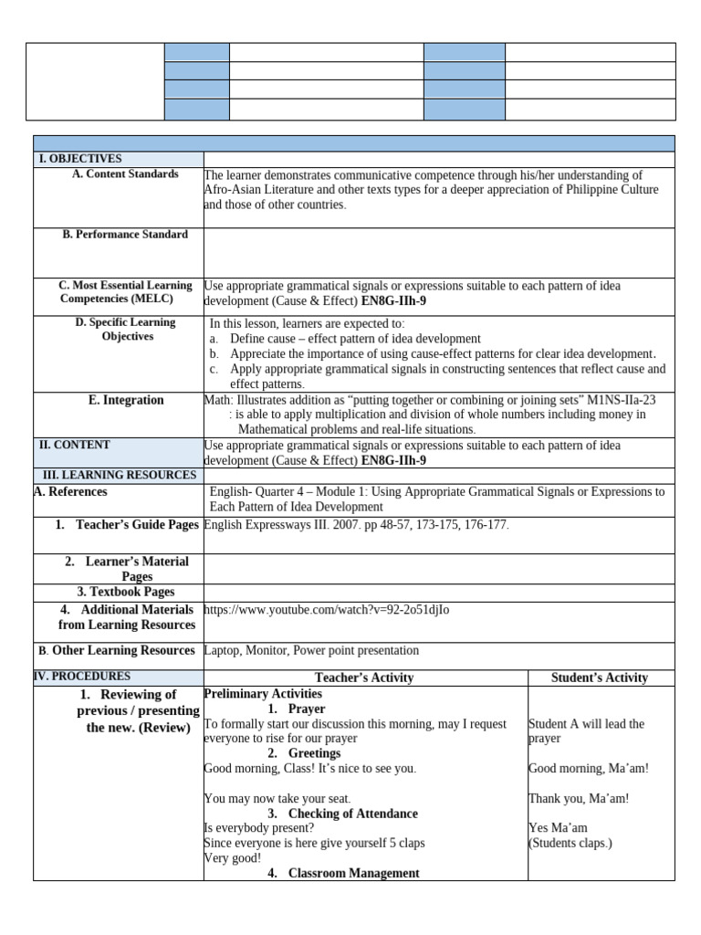 Detailed Lesson Plan JDG | PDF | Learning | Cardiovascular Diseases