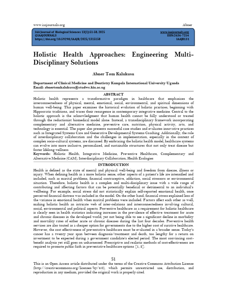 Holistic Health Approaches: Engineering Multi Disciplinary Solutions ...