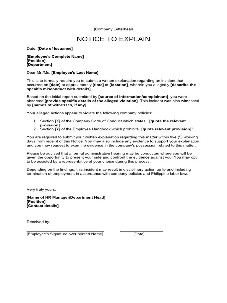 Employee Notice to Explain Template | PDF