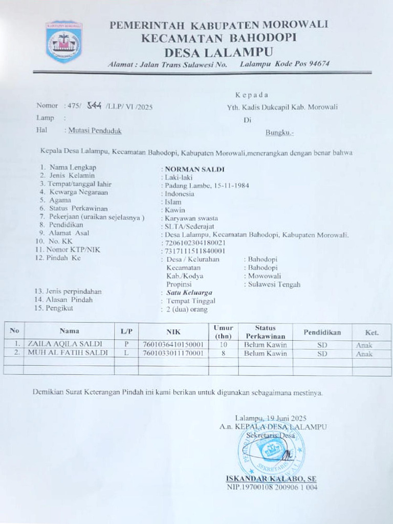 Surat Keterangan Desa Lalampu1 | PDF