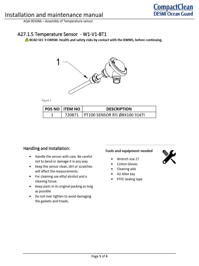 DC Users Instruction A27.01.05 Temperature Sensor (AQA 001066 ...