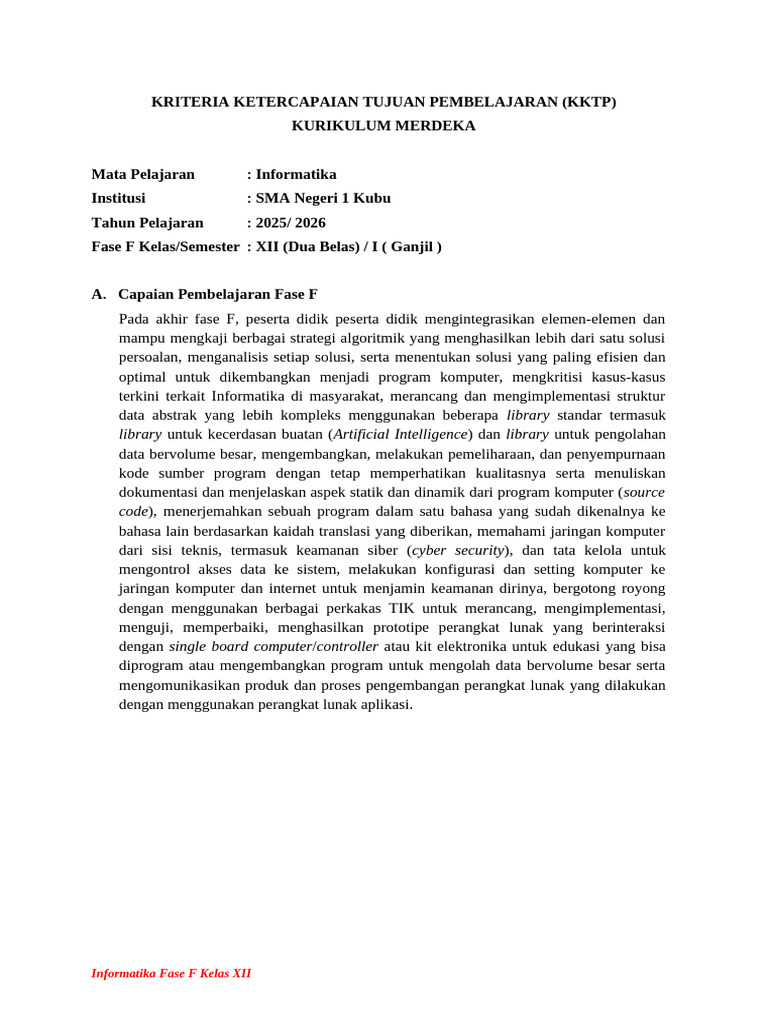 Contoh Format KKTP Kurikulum Merdeka | PDF