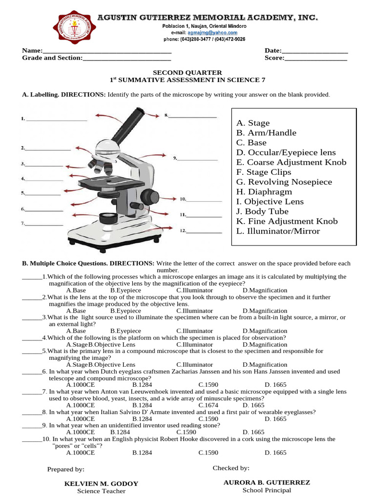 Summative Assessment 1 - Microscope | PDF | Microscope | Lenses