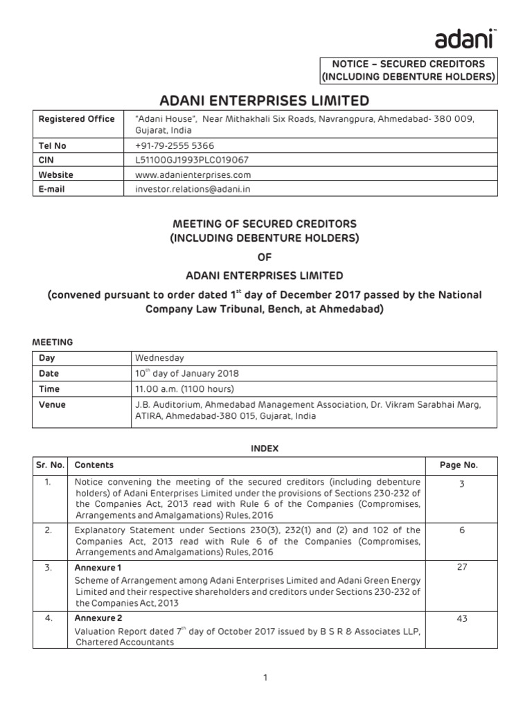Adani Enterprises Limited: Registered Office Tel No CIN Website E-Mail ...
