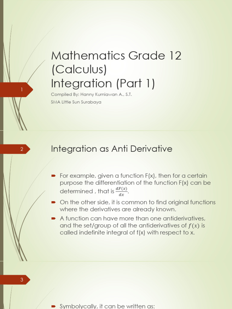 Mathematics Grade 12 (Calculus) - Integration (Part 1) | PDF | Integral | Mathematical Objects