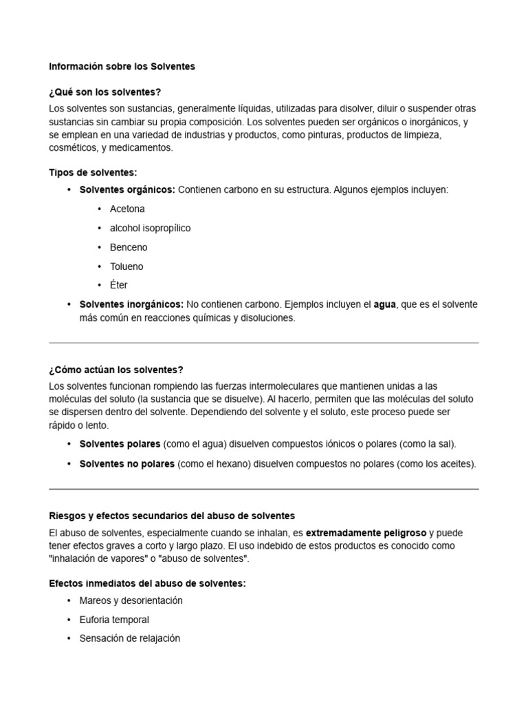 Información sobre Solventes Químicos | PDF | Solvente | Polaridad química