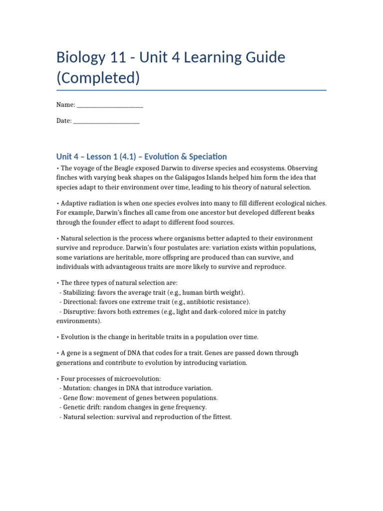 Evolution and Natural Selection Guide | PDF