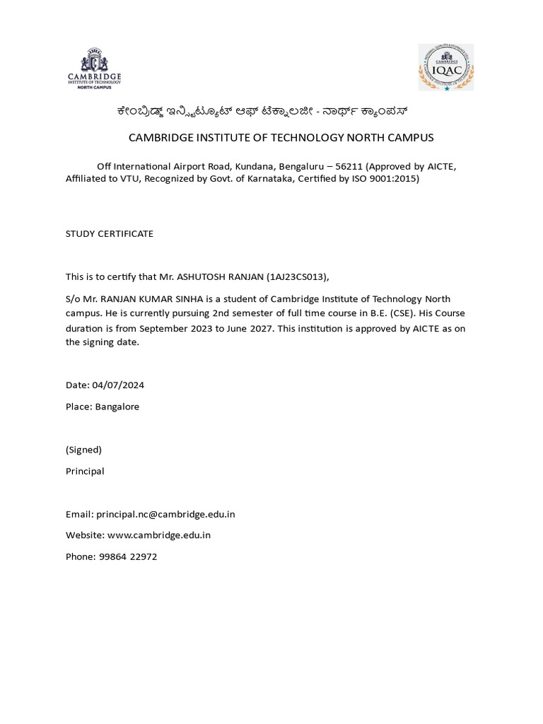 Cambridge Institute Study Certificate | PDF