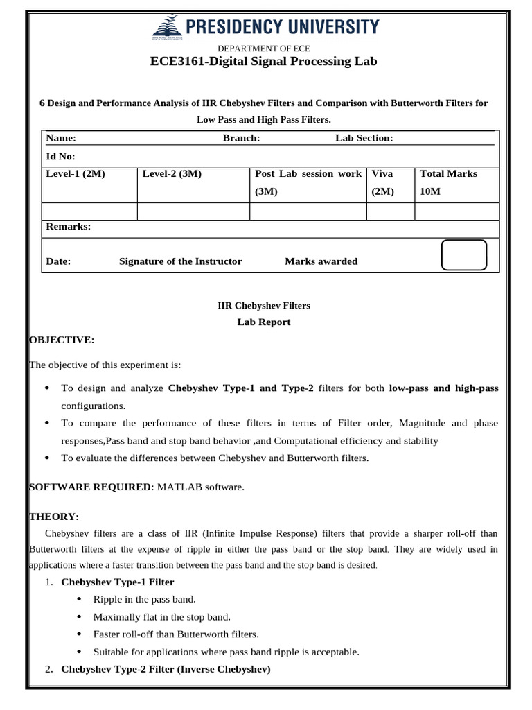 Faculty Exp 7 Ece3161 DSP | PDF | Filter (Signal Processing) | Low Pass Filter