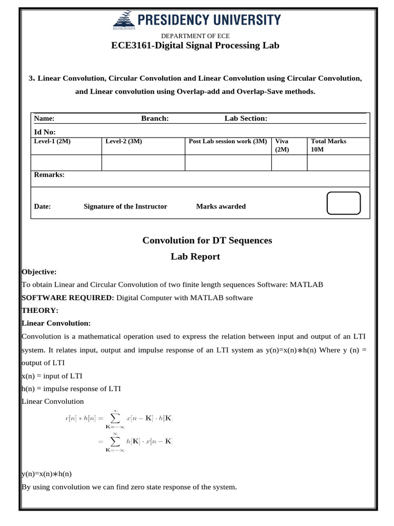 Faculty Exp 3 Ece3161 DSP | PDF | Convolution | Discrete Fourier Transform