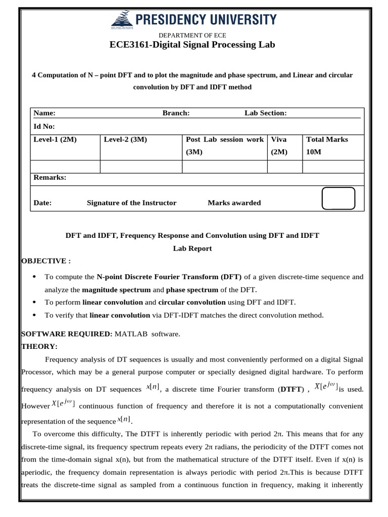 Faculty Exp 4 Ece3161 DSP | PDF | Discrete Fourier Transform | Signal Processing